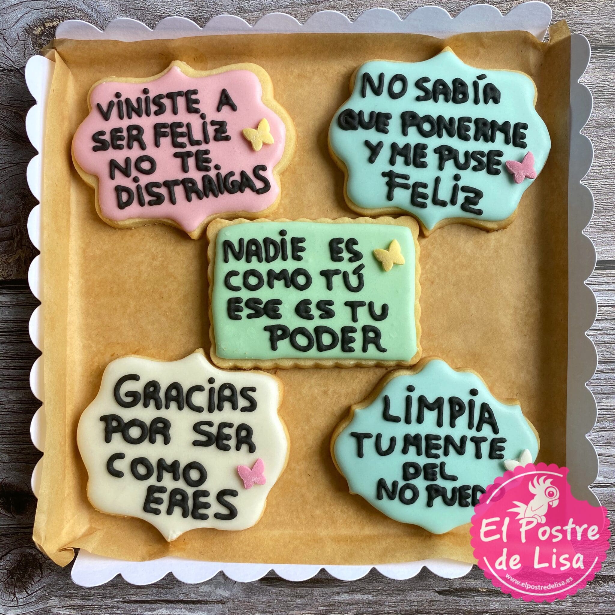 Cajita especial Regalo con 5 galletas decoradas de frases - El postre ...